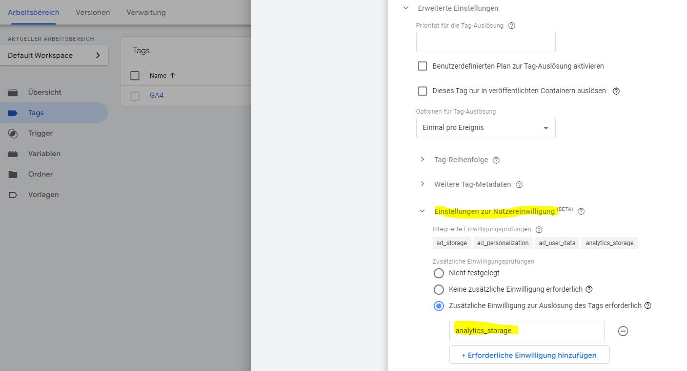 Einbindung Google Consent Modi in WCM